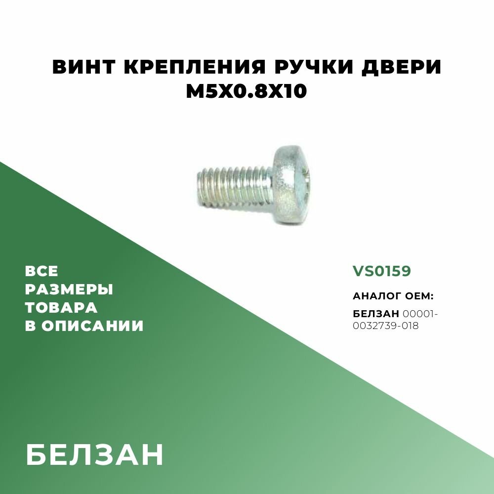 Винт ручки двери M5х10х0,8; 20 шт; БелЗАН 00001-0032739-018; VS0159