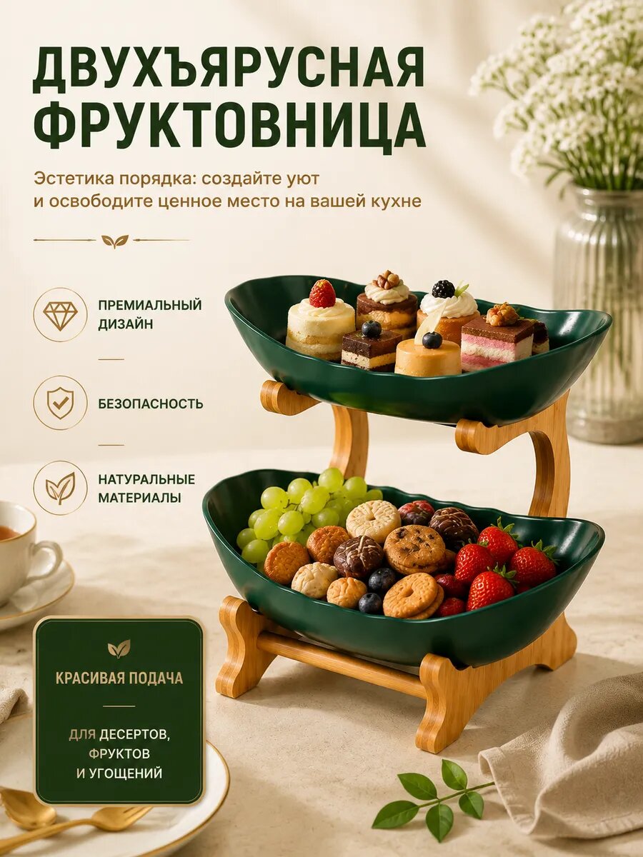 Этажерка для десертов 2-ярусная разборная
