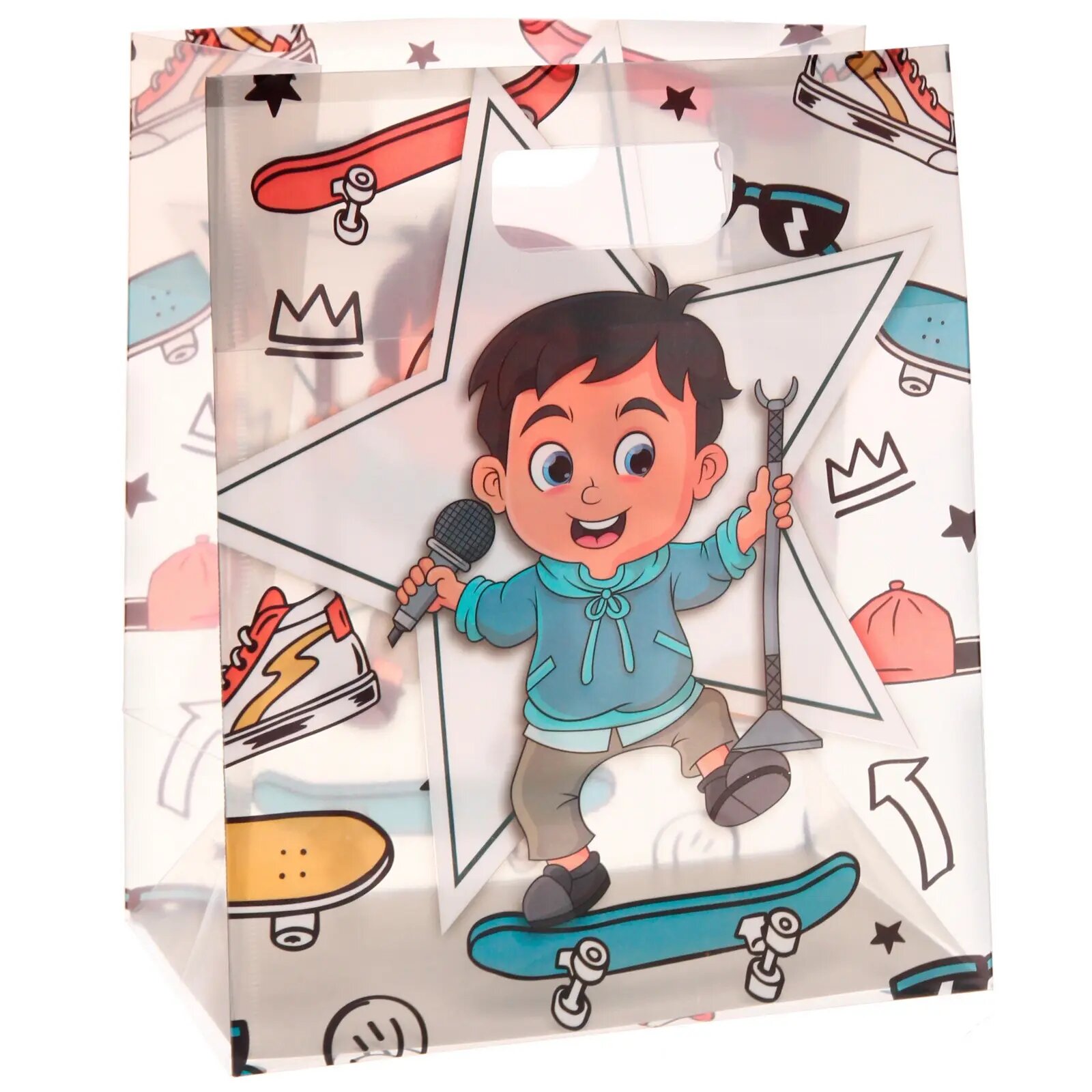 Пакет подарочный «Мальчик на скейте», 1шт, 25х15х30 см, ПВХ, яркий дизайн