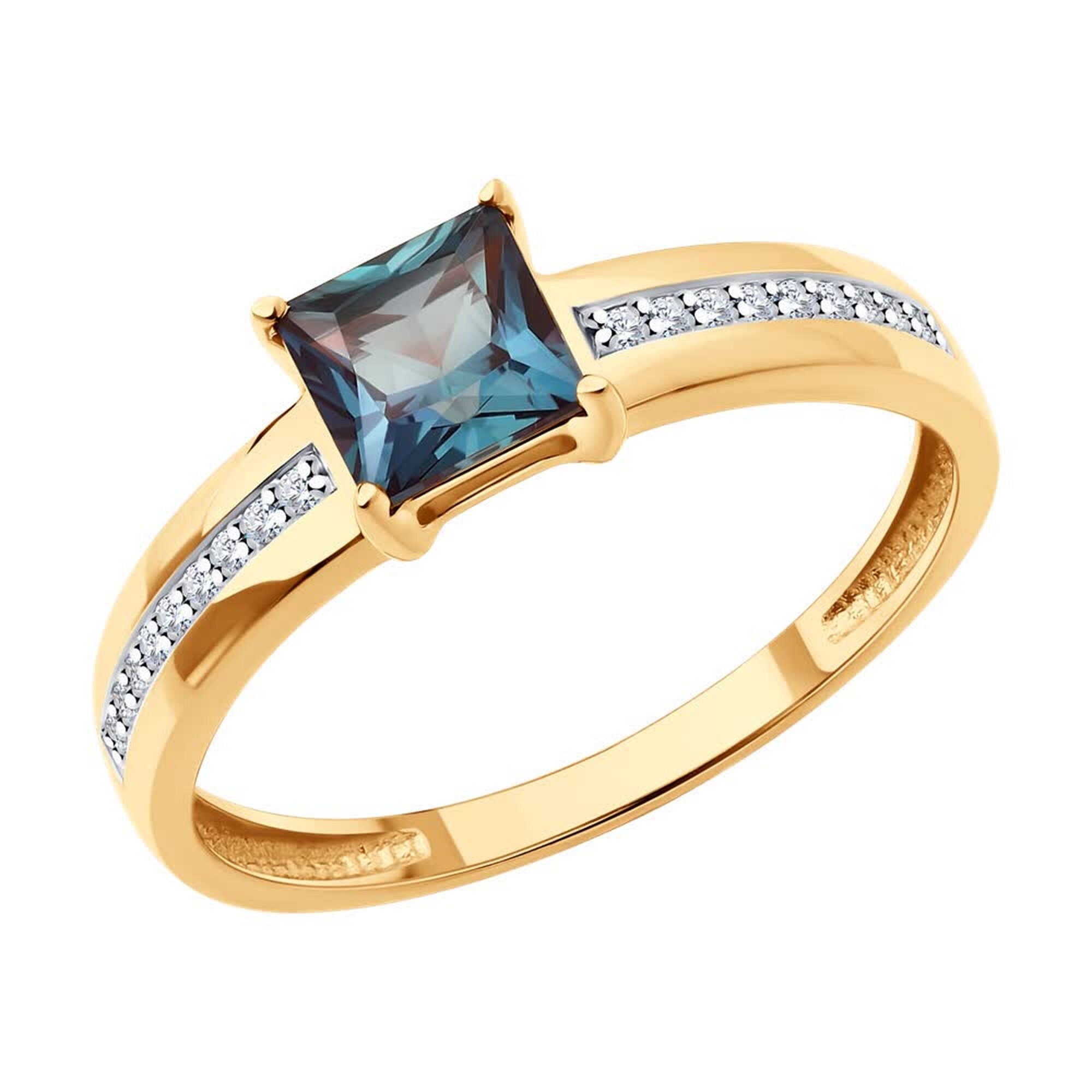 Кольцо, красное золото, 585 проба, бриллиант, александрит