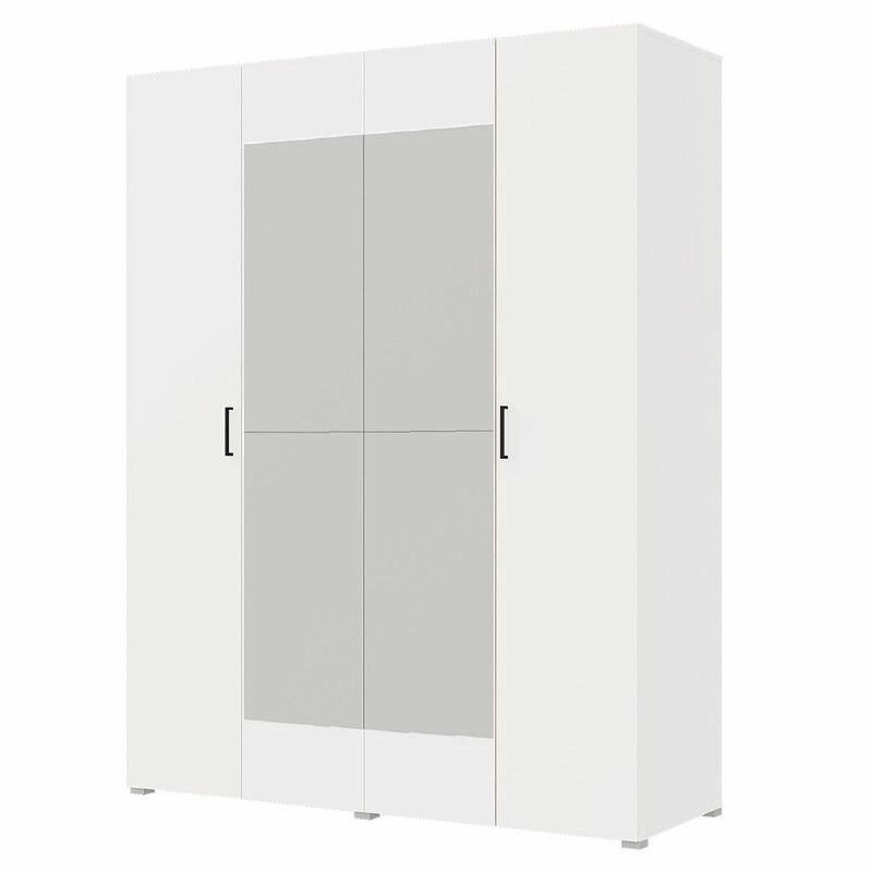 Шкаф 4ств 1600 Бостон с зеркалом 400, цвет Белый (2 ящика+полки+штанга)