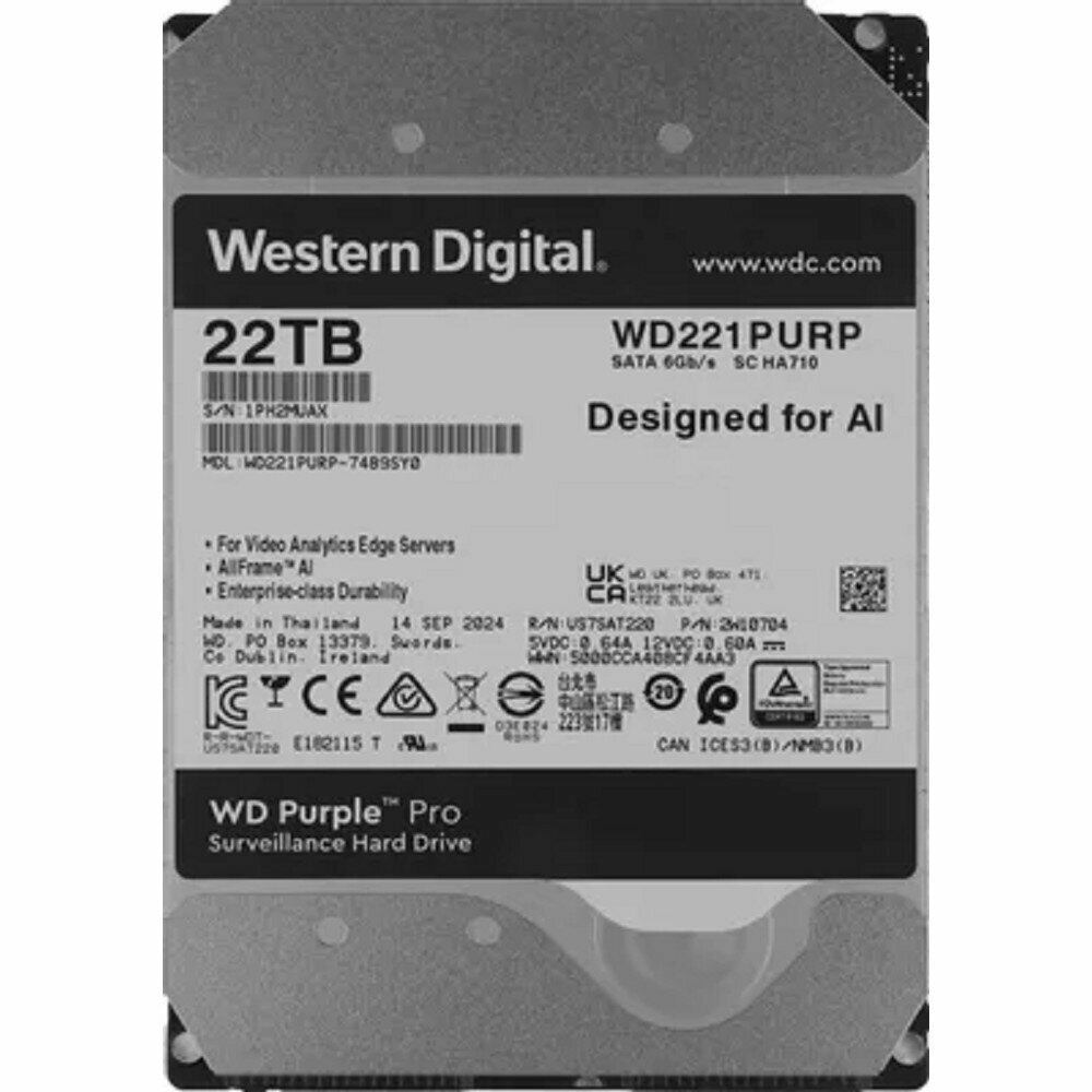 Внутренний HDD жесткий диск Western Digital WD221PURP Purple Pro 22000ГБ