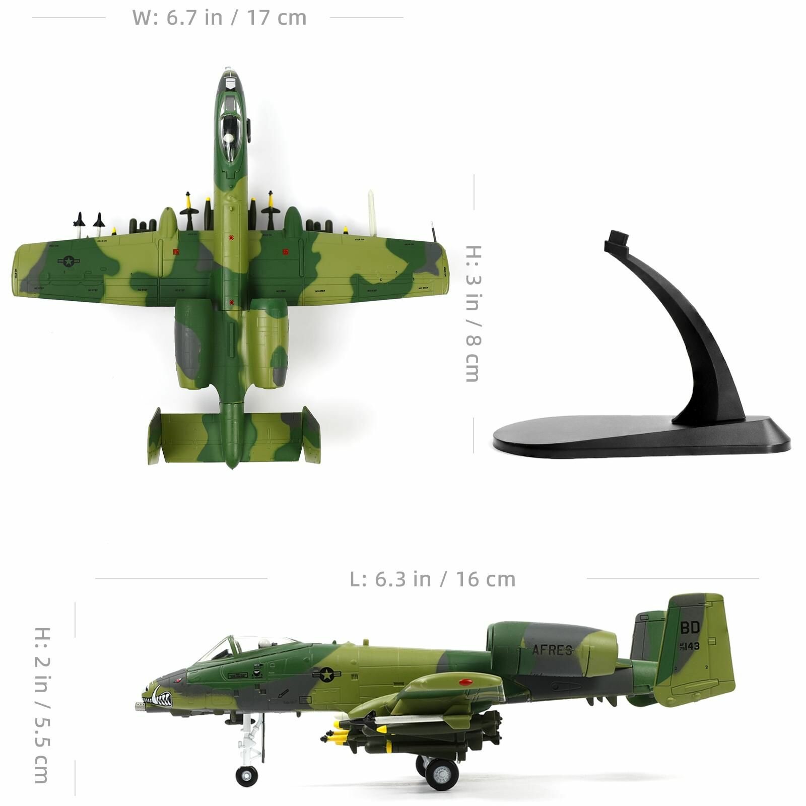 Собранная модель самолета A-10 Thunderbolt II (Warthog) 1:100 из металла. Детализированная реплика для коллекции или подарка.