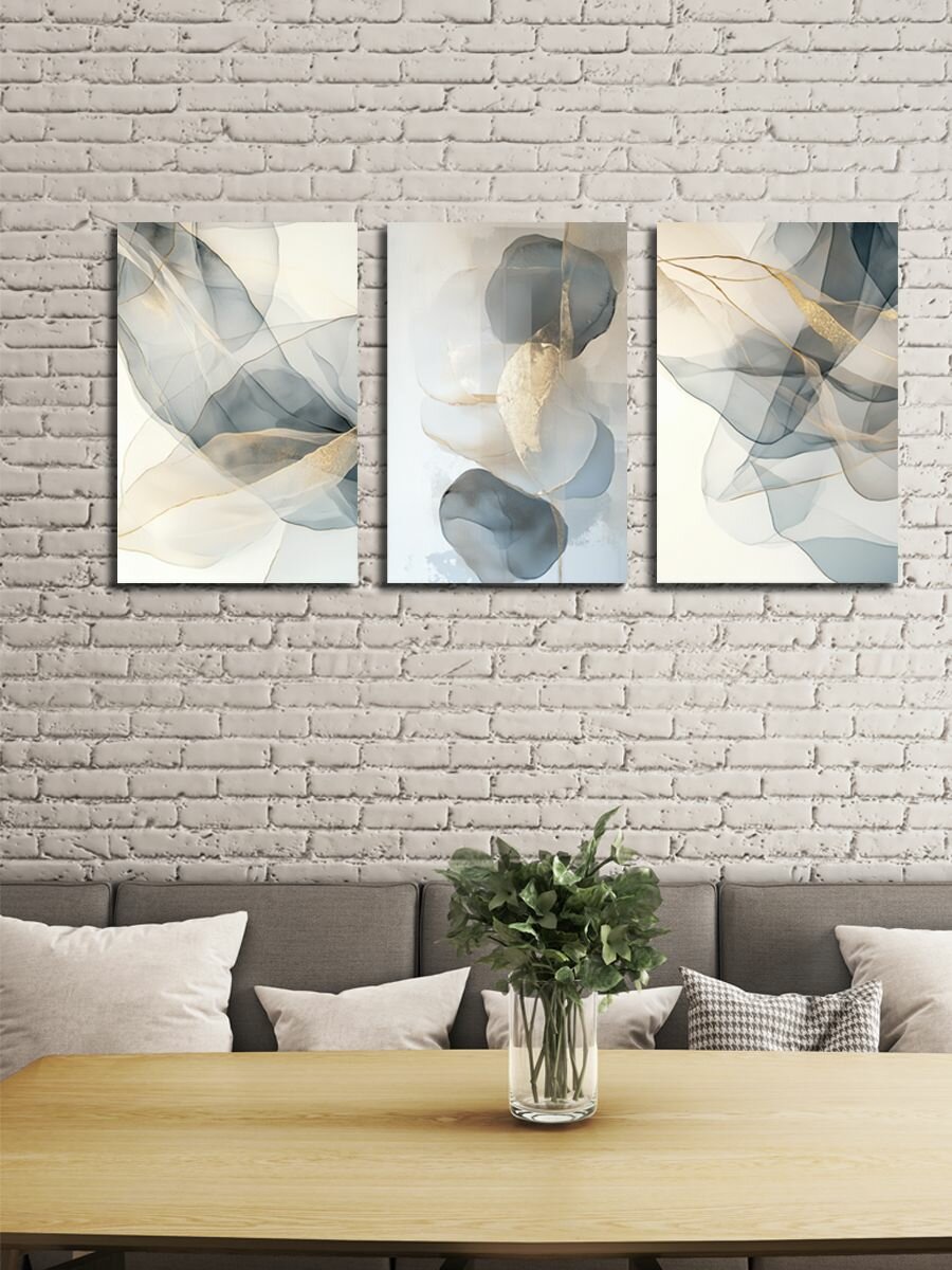 Комплект картин на холсте LOFTime 3 шт 40Х60 Абстракция дымка сер гол КС-1638-4060