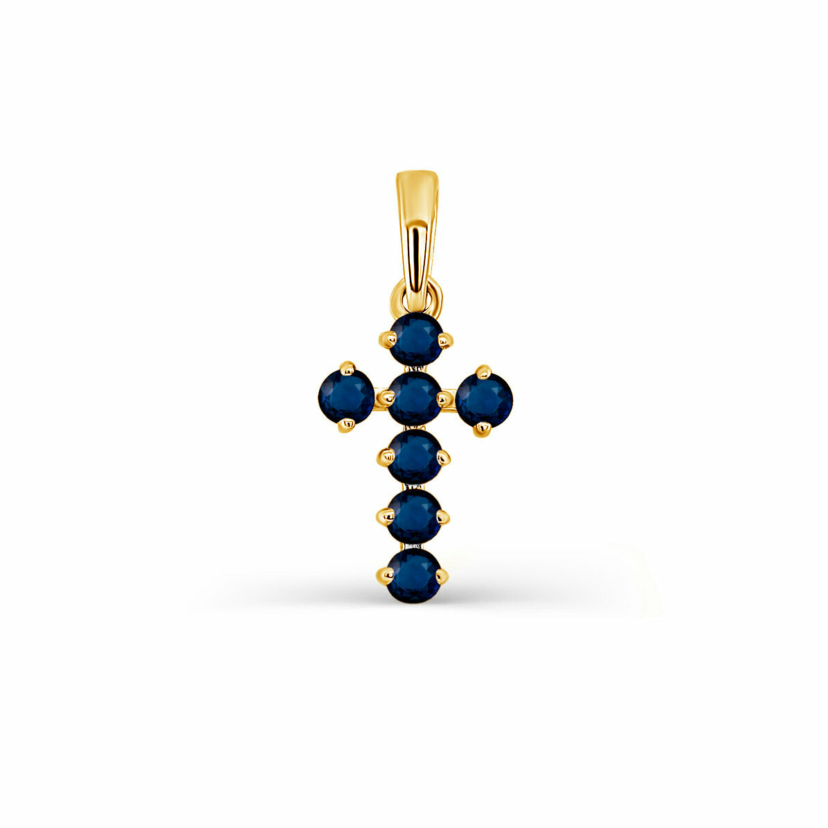 Крестик, желтое золото, 585 проба, сапфир