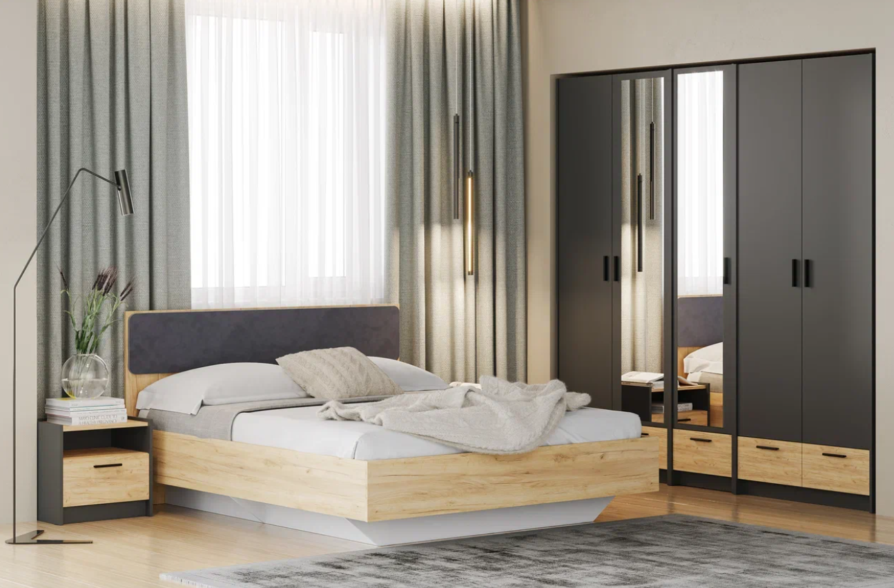 Спальня Сильва Оттавия комплектация 8 Антрацит, Дуб Крафт Золотой