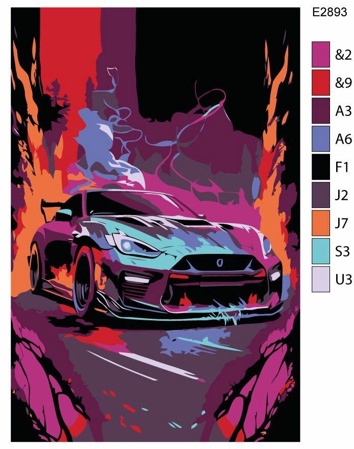 Детская картина по номерам E2893 "Спортивные машины. Крутая гонка" 20x30