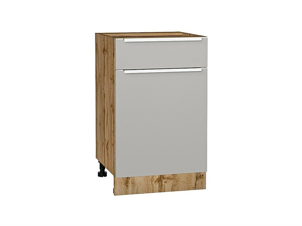 VVT Шкаф нижний с 1-ой дверцей и ящиком Фьюжн Дуб Вотан, Silky Light Grey, 500 В*Ш*Г 816*500*480, фасад МДФ Silky Light Grey, корпус Дуб Вотан Silky Light Grey