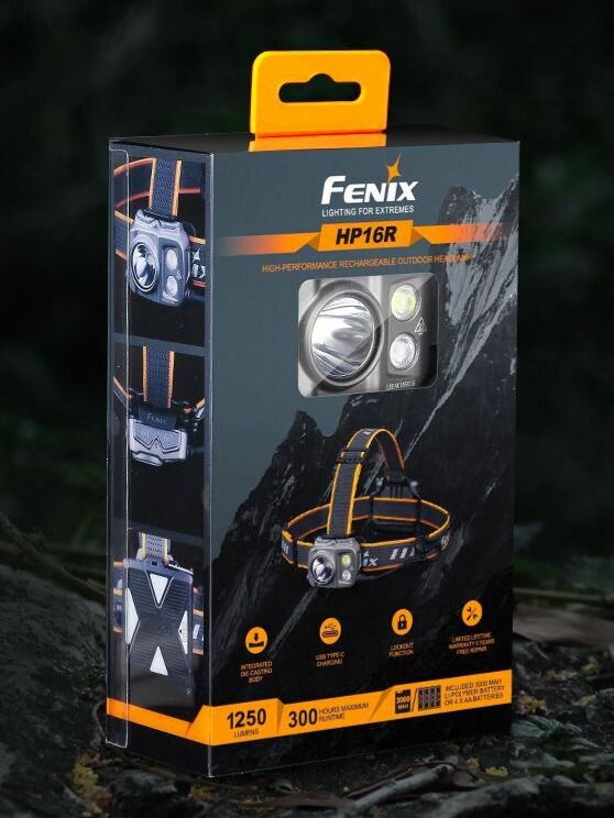 Фонарь налобный Fenix HP16R, 1250 люмен, с красным светом, универсальный, Type-C, может работать на АА батареях