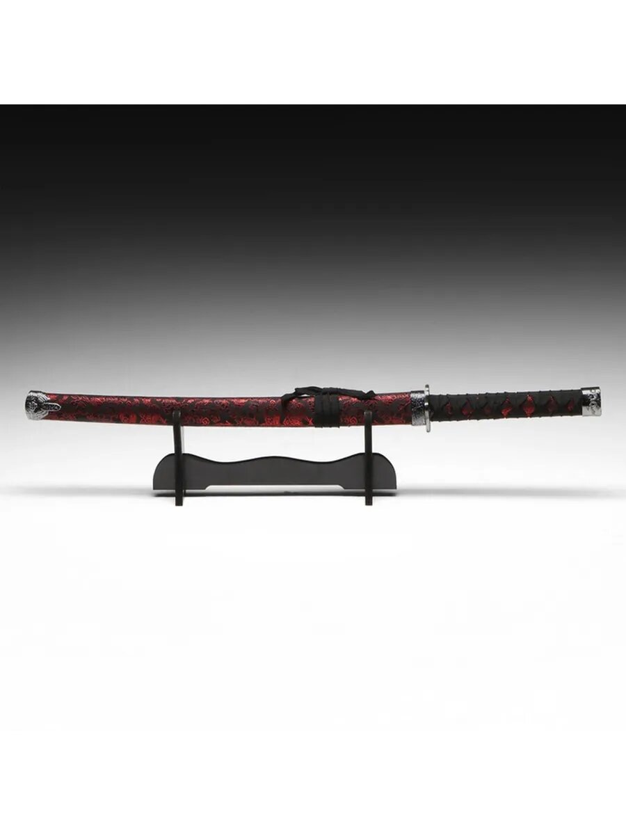 Декоративная катана с подставкой и красным узором