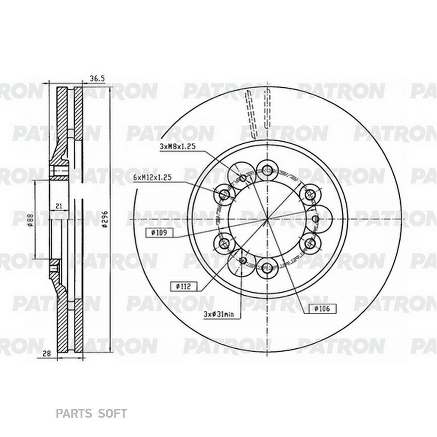 PATRON PBD1034 Диск тормозной передн GW Hover H5 (дизель) / H3 Turbo (d = 296 mm)