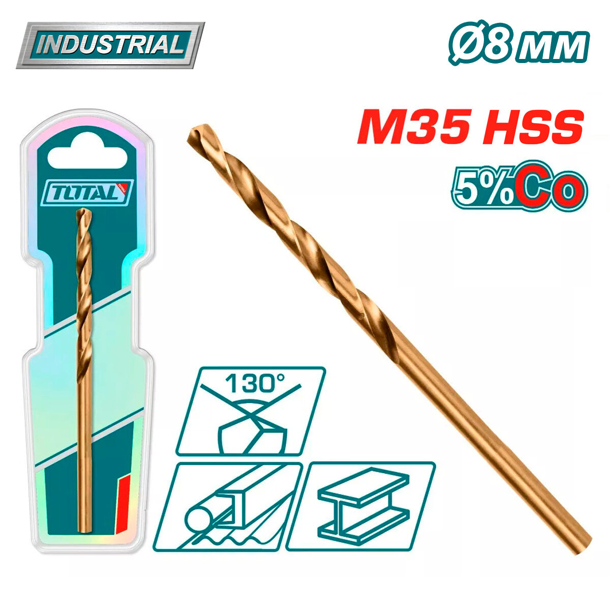 Сверло по металлу 8.0мм M35 HSS-CO TOTAL TAC11208001 (1шт.)