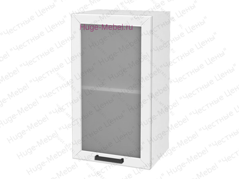 Кухонный шкаф верхний со стеклом 400 Альфа (белый) Huge Mebel . Ширина 400 Высота 716. Кухонные шкафы