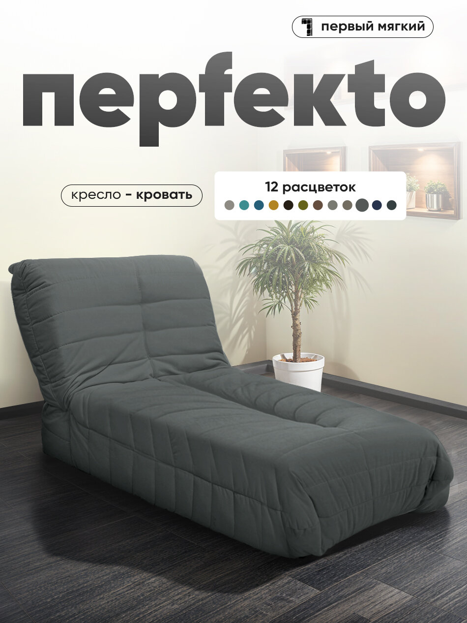 Кресло-кровать раскладное Перфекто, 4 положения , оттоманка раскладная, 85х200х45, темно-серый
