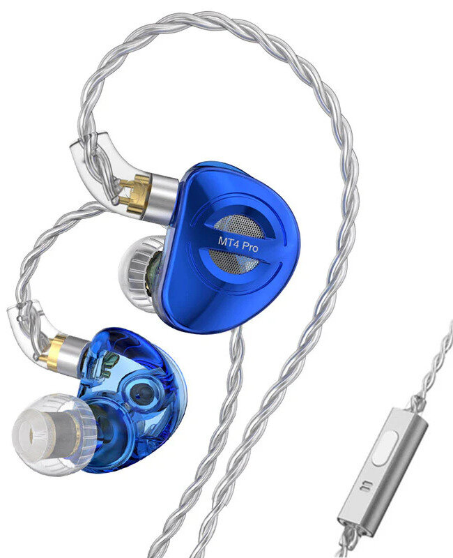 TRN MT4 Pro с микрофоном (3.5 мм), синий, проводные наушники