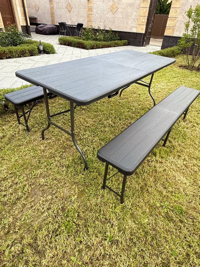 Обеденный складной пластиковый стол для сада Full Comfort - BEAR-4 (180х75х72 см) плетение под ротанг, цвет черный