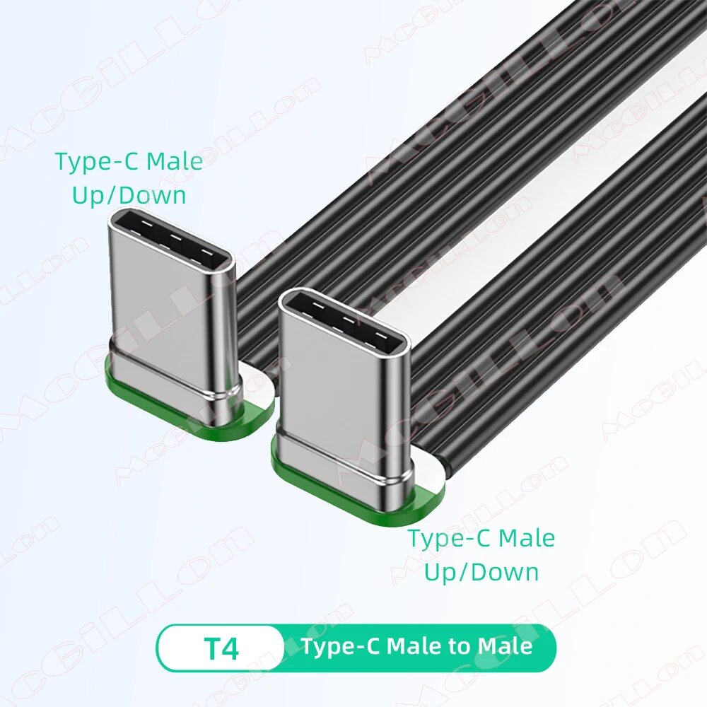 Гибкий плоский силиконовый кабель типа C к USB C, левый/правый, вверх/вниз, под углом для камер, телефонов, 60 Вт, быстрая зарядка, передача данных 480 Мбит/с 30CM, T4 USB C M to M