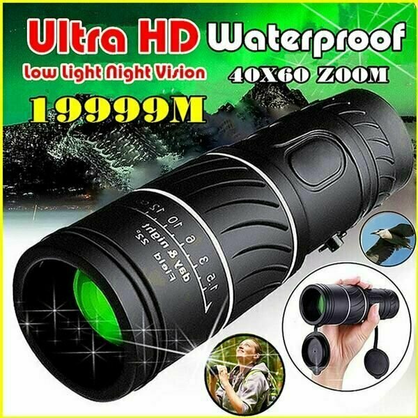Монокулярный телескоп, 40х60, с оптической призмой, водонепроницаемый, черный, белый