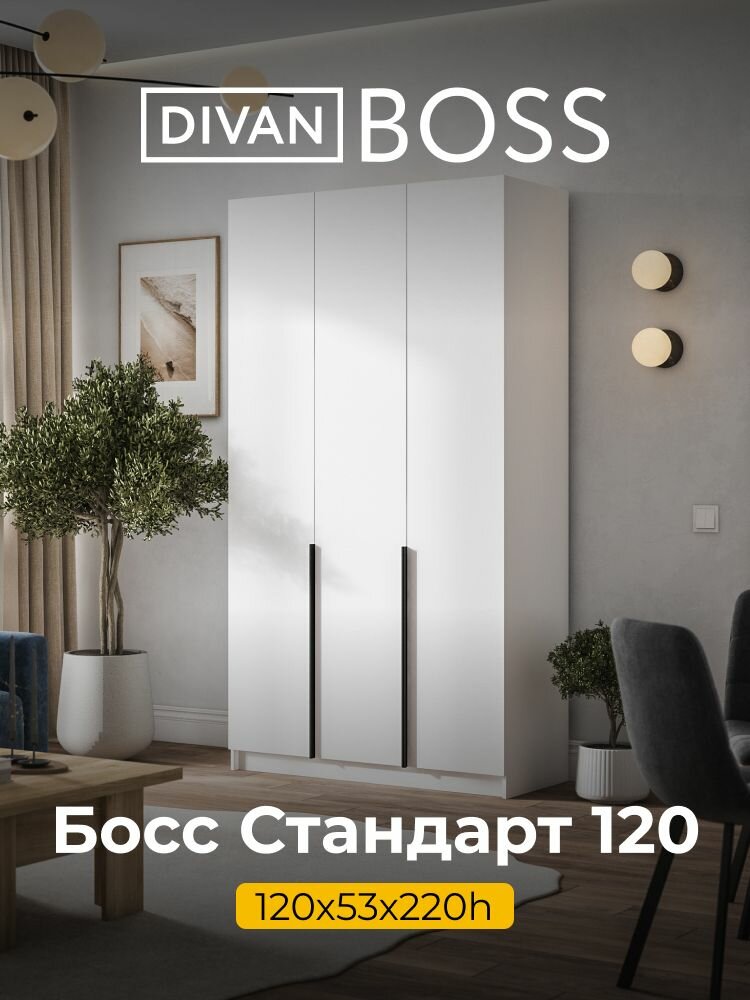 Шкаф распашной, BOSS STANDART, 120х53х220 см, 3х дверный, белый