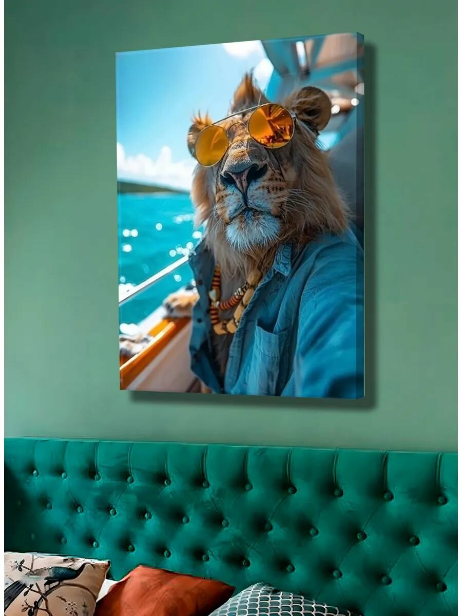 Картина "Лев на волнах", галерейная 50х70см 1шт.