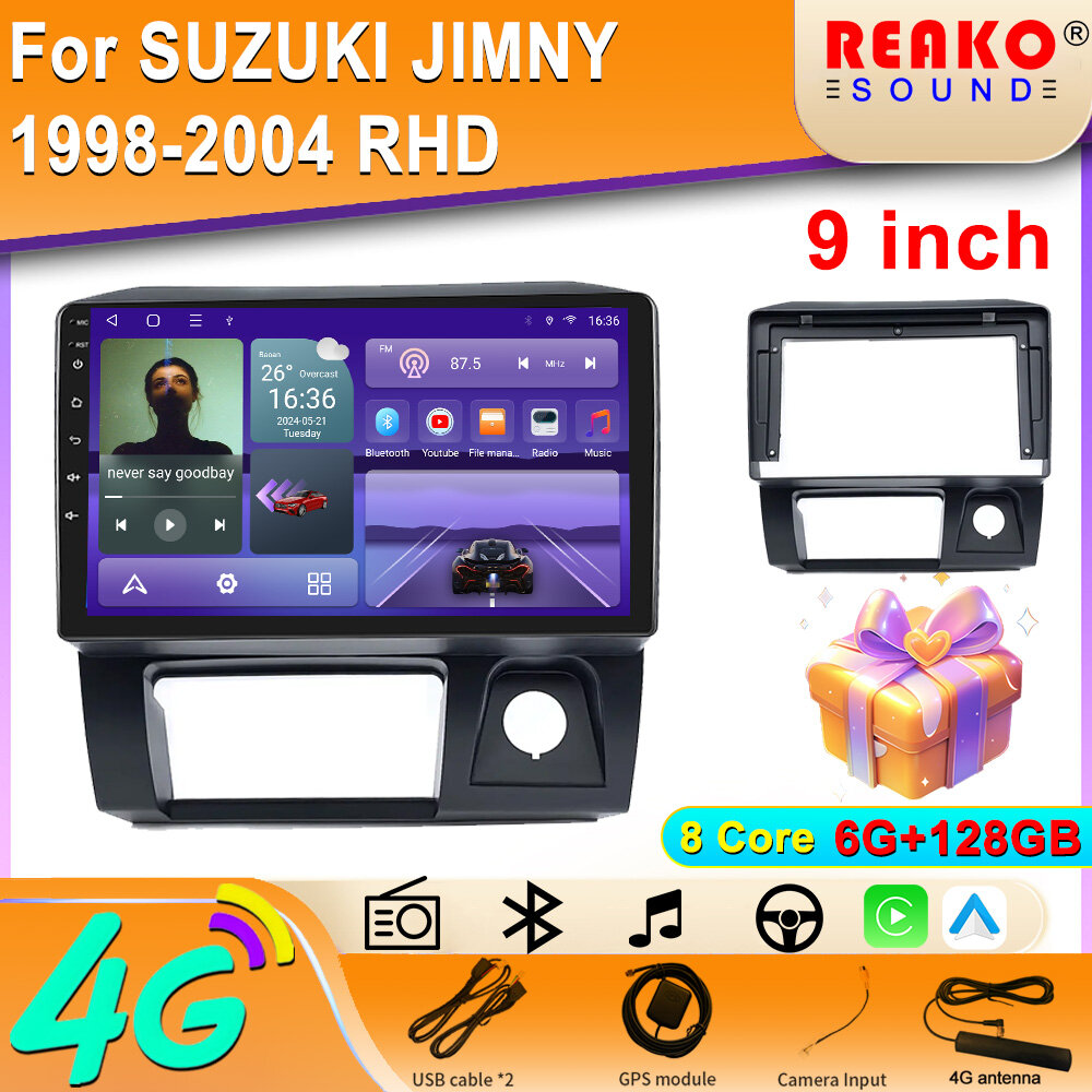 Магнитола для SUZUKI JIMNY 1998-2004 RHD , с камерой заднего вида. QLED экран 9 дюймов, Wifi 2din с сенсорным экраном, usb и блютузом.