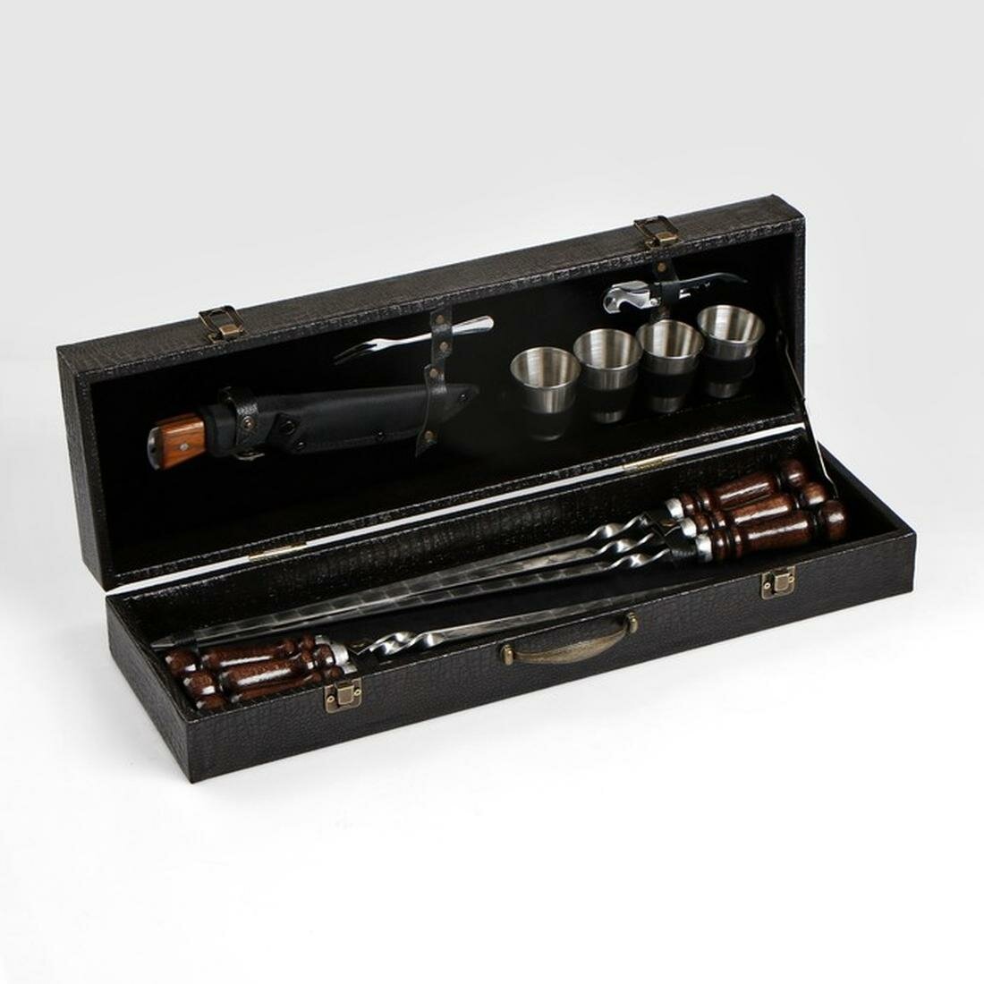 Набор с шампурами подарочный «Сокол» №26, в кейсе из эко-кожи