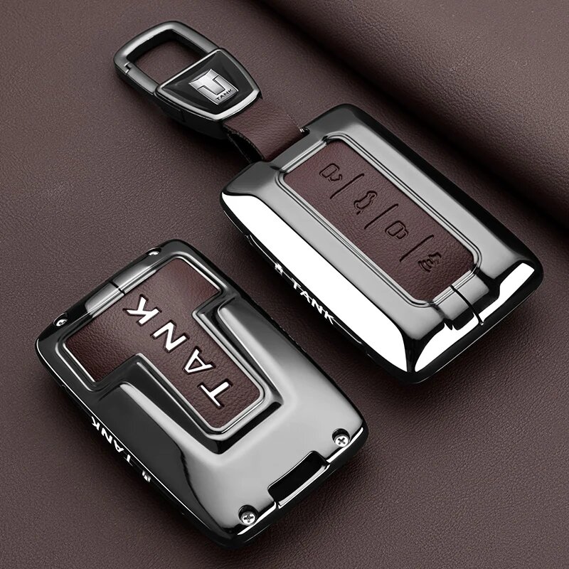 Для Great Wall GWM TANK 300 2021-2025 цинковый сплав + кожаный чехол для автомобильных ключей с A1