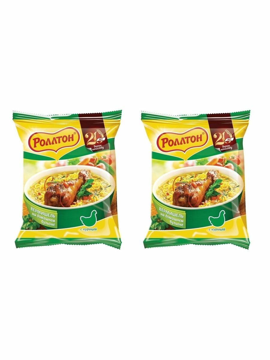 Вермишель быстрого приготовления с курицей, Роллтон, Россия, 60 г х2шт