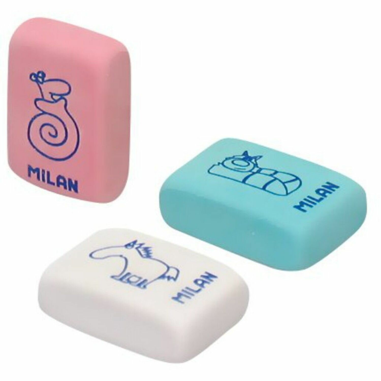 Ластик MILAN с рисунком, из натурального каучука. Комплект из 3 штук