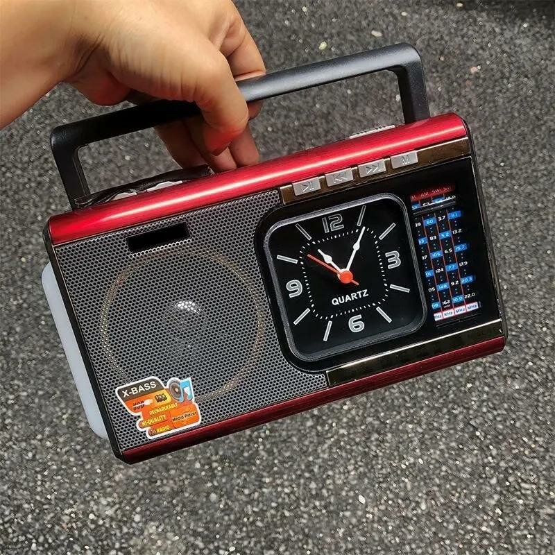 Настольный радиоприёмник в винтажном стиле с возможностью перезарядки, многодиапазонным FM/AM/SW-тюнером, MP3-проигрывателем, беспроводным Bluetooth-динамиком и кварцевыми часами