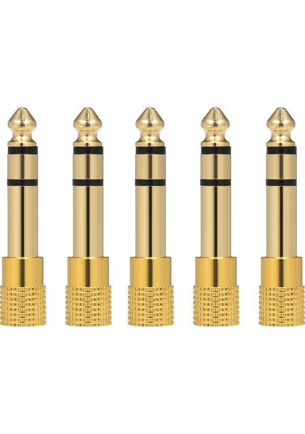 5 шт. золотистого цвета, металлический аудиоконвертер 6,35 мм - 3,5 мм
