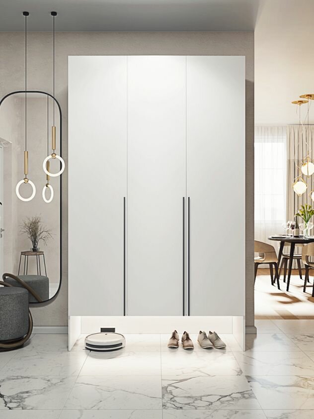 Casa Mia 120x55x260 см. Шкаф в коридор для одежды Н6 распашной 3-дверный парящий , Белый, Ручка скоба 960 мм