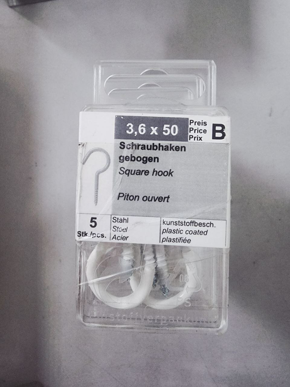 Шуруп крюк крепежный белый 3,6*50 (5 шт-1уп*5 упк) Германия, Reisser