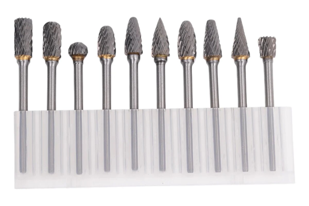 Набор борфрез CrMo SKRAB 37090 10 шт, 3 мм, высокоуглеродистая сталь, цилиндрический хвостовик, универсальные формы для шлифмашин и пневмобормашин.