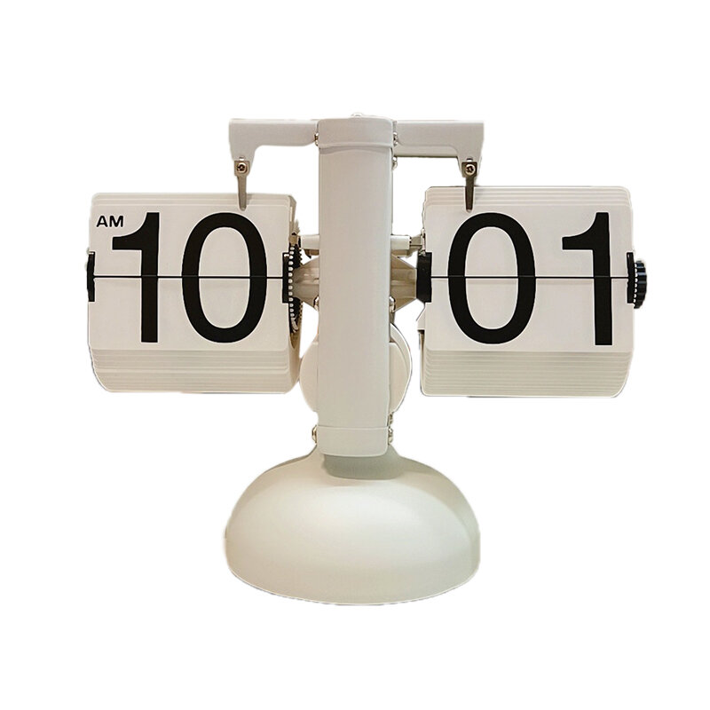 Белые механические настольные часы, цифровое откидное устройство с точным временем, бесшумные, на одной ножке, полностью белая отделка, идеально подходят для гостиной или кабинета