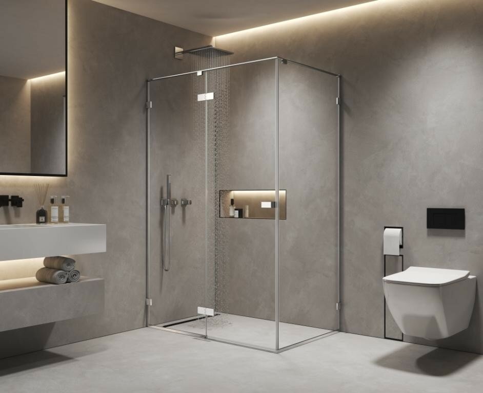 Боковая панель 900х2000 мм, стекло 8 мм, прозрачное, EasyClean, цвет профиля хром