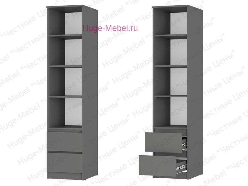 Пенал с открытыми полками "Симпл ПН-18" графит Huge Mebel . Ширина 402 Высота 1900. Пеналы