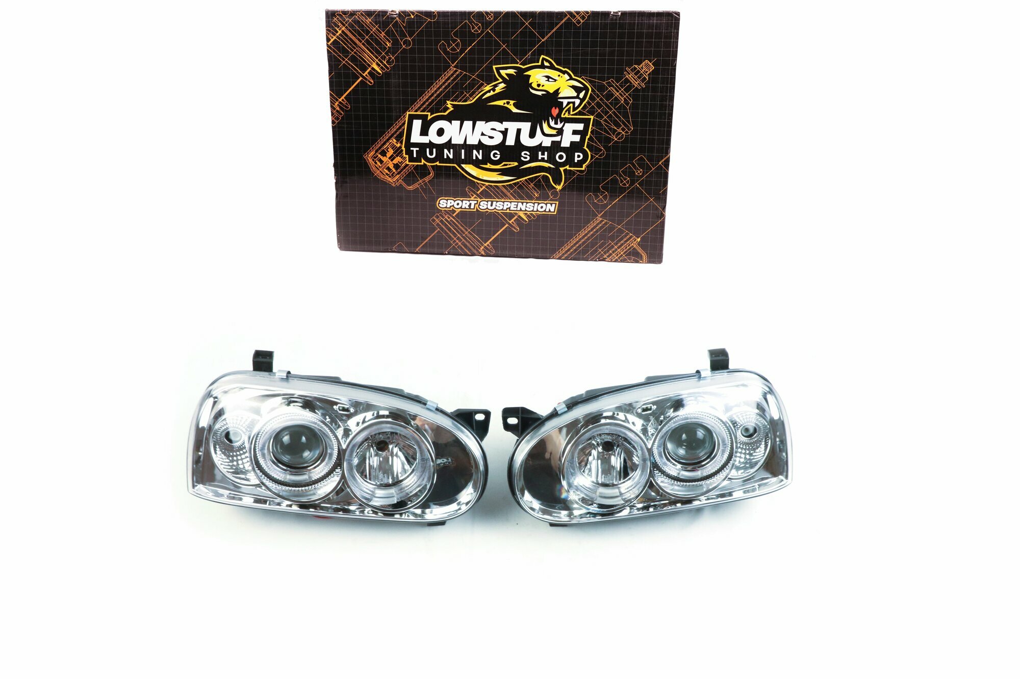 VW Golf 3 фары головного света прозрачное стекло хром отражатель с линзой и поворотником LOWSTUFF HLVWG3CHRLENS