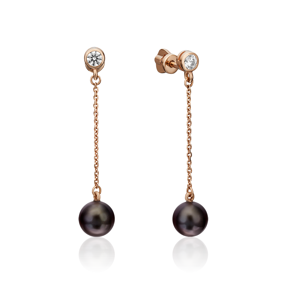 Серьги, красное золото, 585 проба, фианит, жемчуг