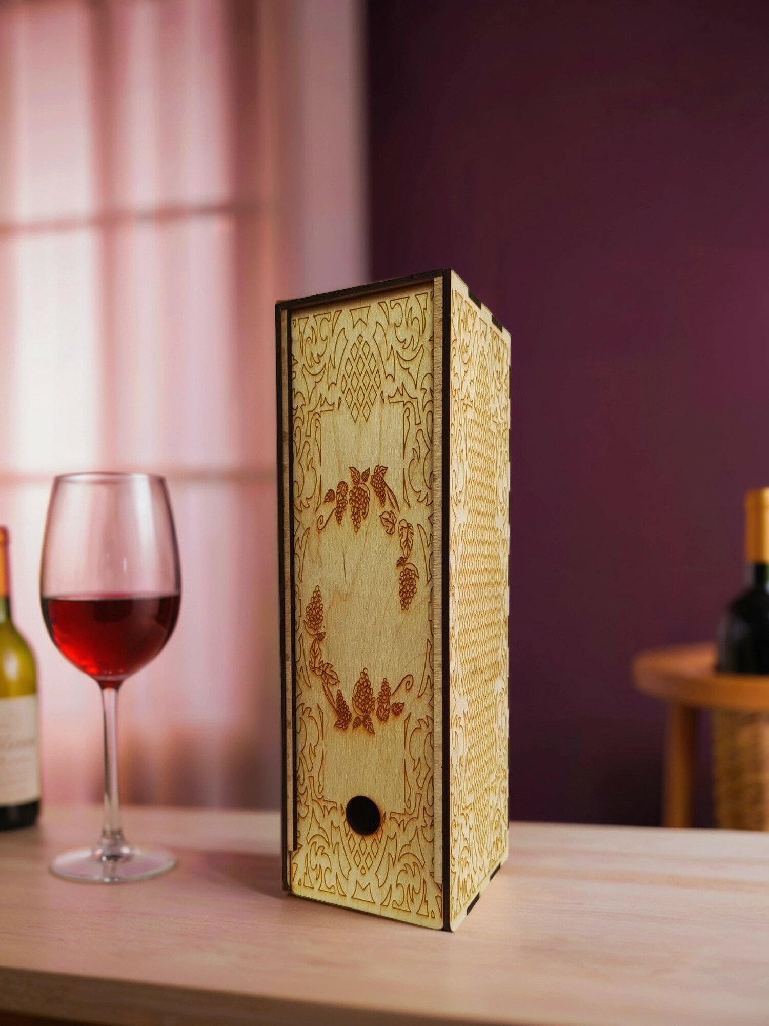 Подарочная коробка для вина из фанеры, размеры 11*11*33 см, цвет бежевый