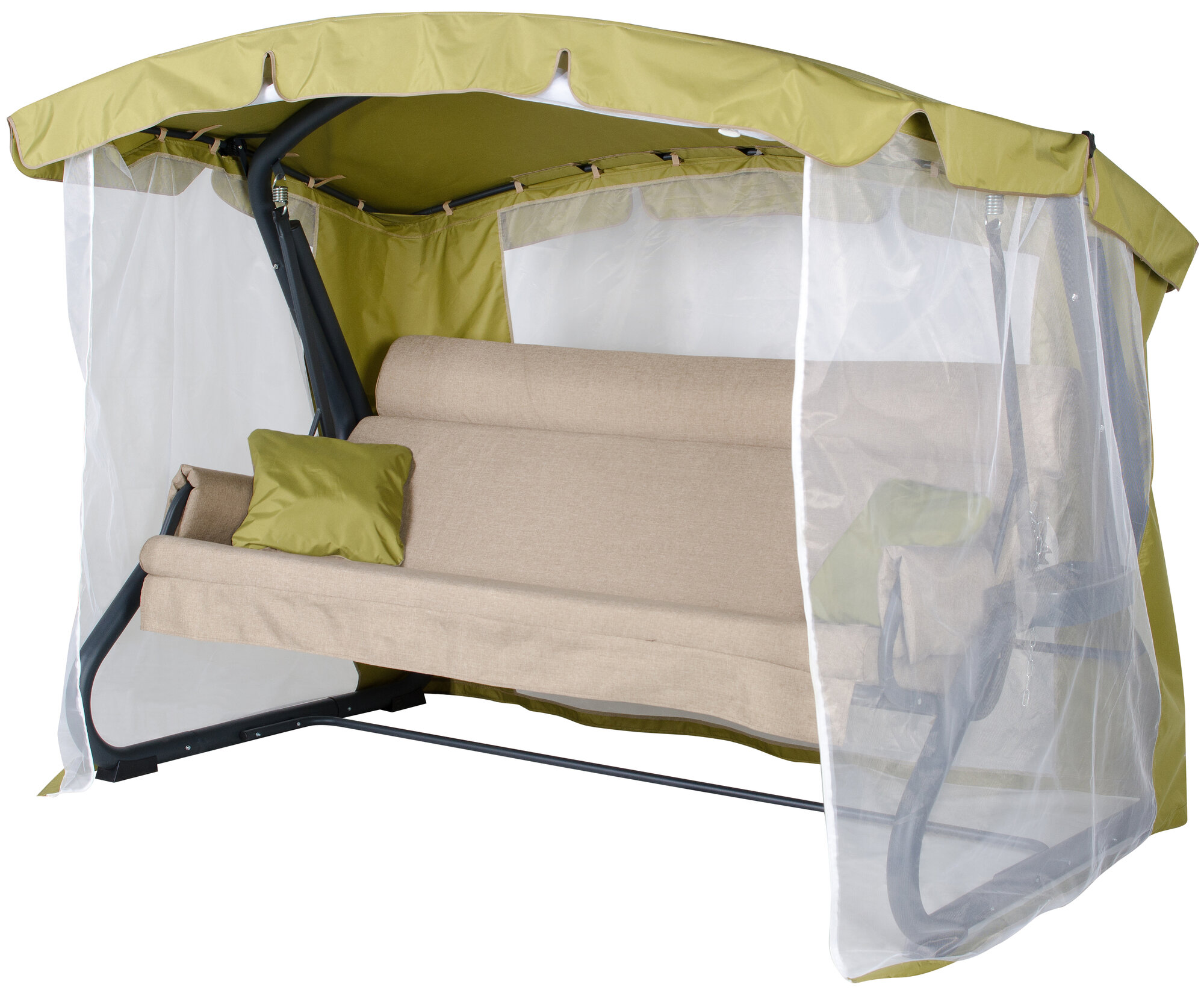 Садовые качели Удачная мебель "Империя", 4-местные, бежевый/оливковый, раскладной механизм