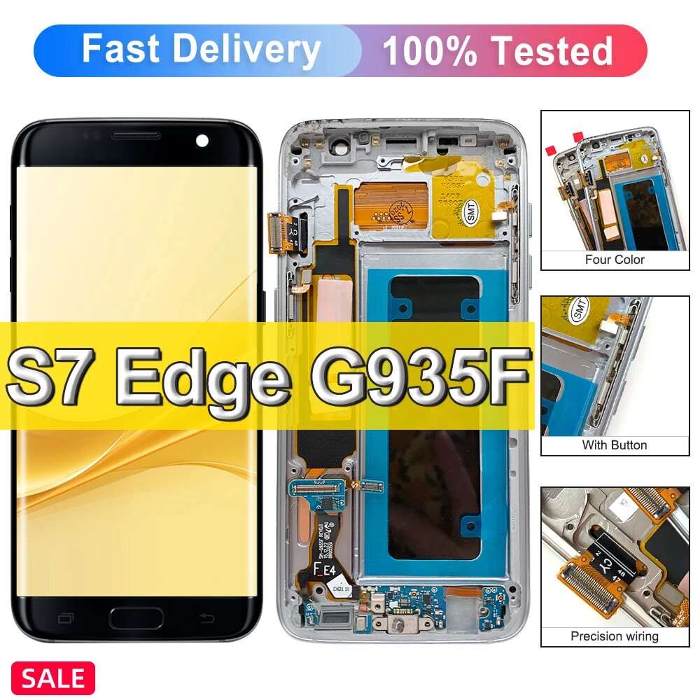 5,5 'AMOLED для SAMSUNG Galaxy S7 Edge G935 G935F ЖК-дисплей с цифровым преобразователем сенсорного экрана в сборе, замена экрана дисплея S7edge Black No Frame