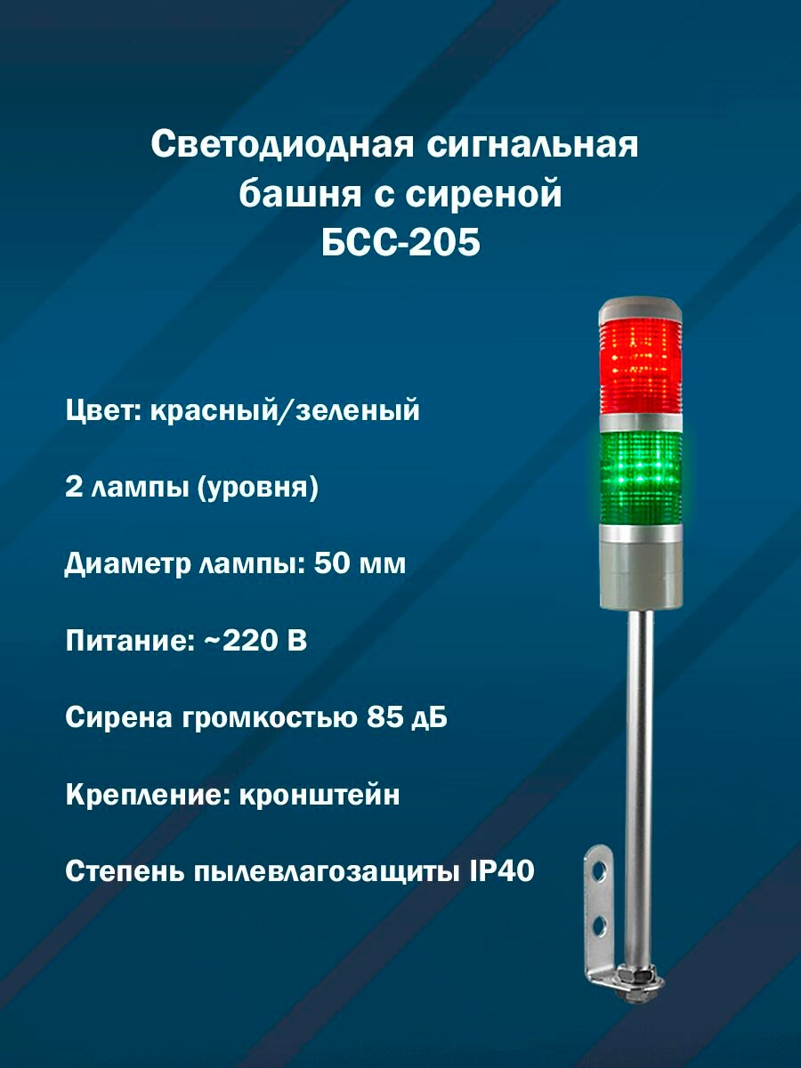 Башня сигнальная светодиодная БСС-205-2 (2 уровня, AC220V, кронштейн)
