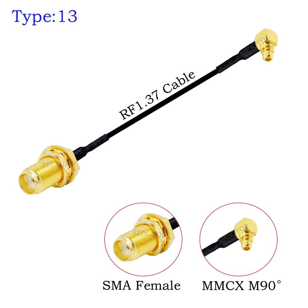 RFDOTOP RF1.37 кабель SMA-MMCX 50 Ом 5CM, SMA F to MMCX M90