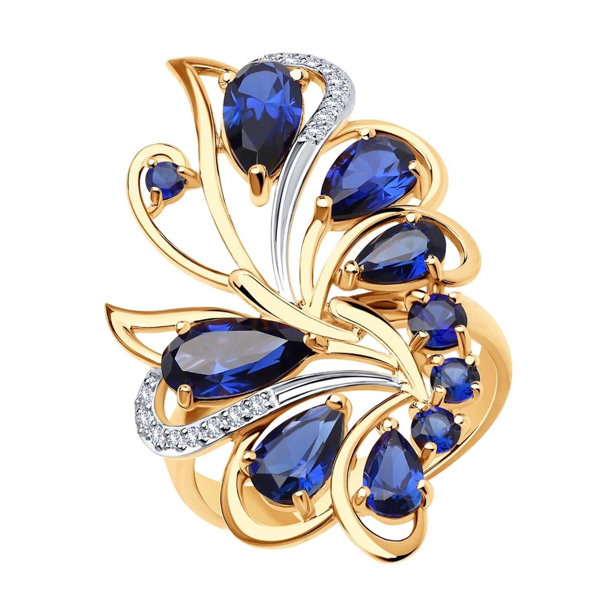 Кольцо, красное золото, 585 проба, корунд