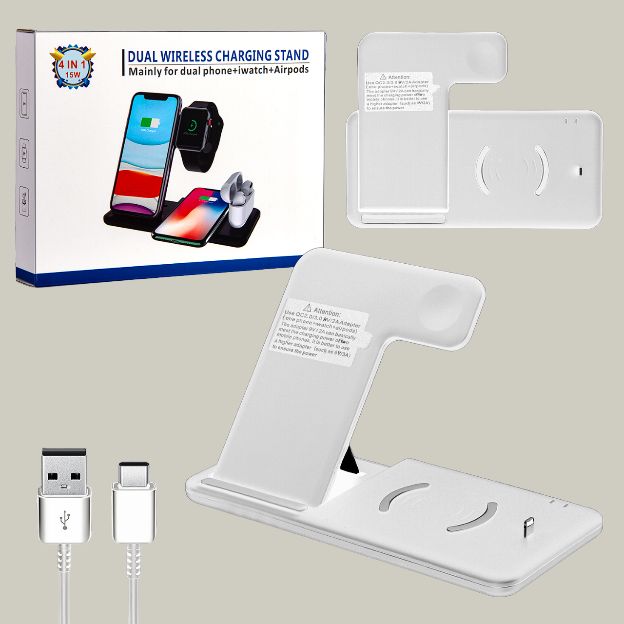 Беспроводное зарядное устройство Wireless Charger Q20 4 в 1 белая