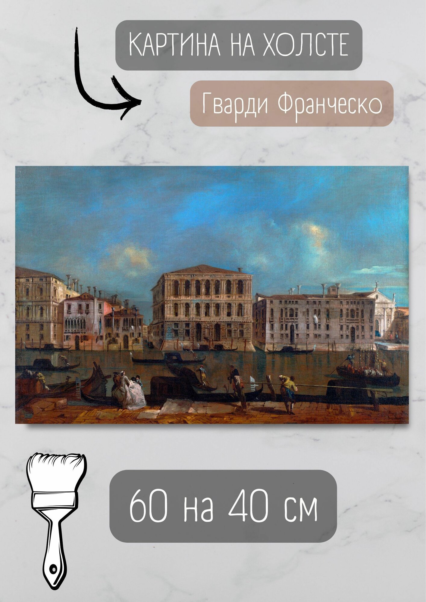 Гварди Франческо "Большой канал с палаццо Пезаро в Венеции". Картина 60х40 см на холсте