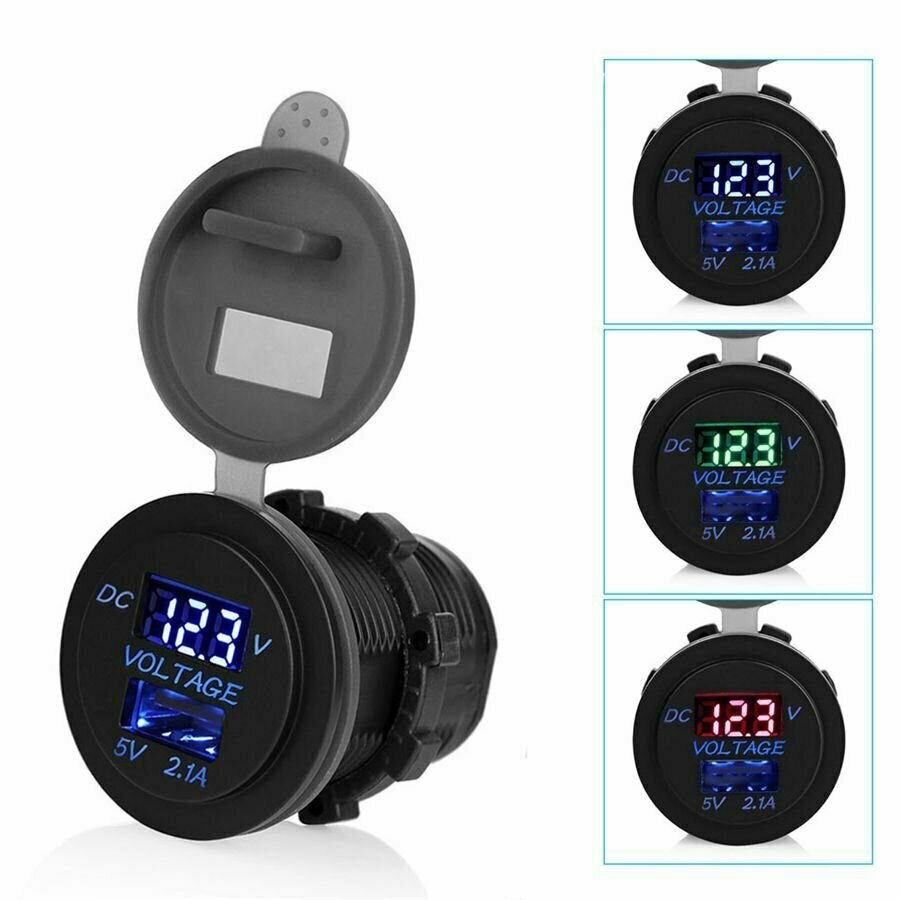 Автомобильное зарядное устройство с двумя USB-портами 5В 2.1А, с дисплеем напряжения и тока, водонепроницаемое зарядное устройство для телефона, автомобильный адаптер гнезда питания