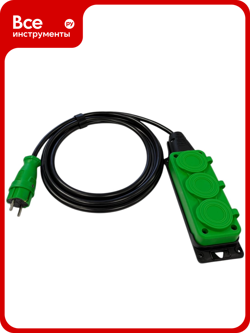 Удлинитель силовой iTOK тип SU серии iCONNECT COLOR с заземлением КГтп-ХЛ 3x2,5 мм 3 гнезда IP54 ГОСТ цвет зеленый 5 м i-CONNECT-COLOR-SU-KG-325-3-54-5-GREEN