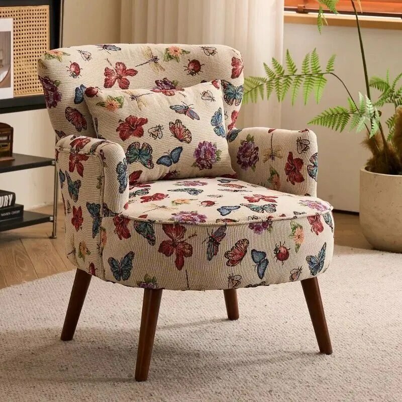 Кресло Enjoy Single Sofa, американское ретро, кремовое, светло-синее, 70x70x80 см